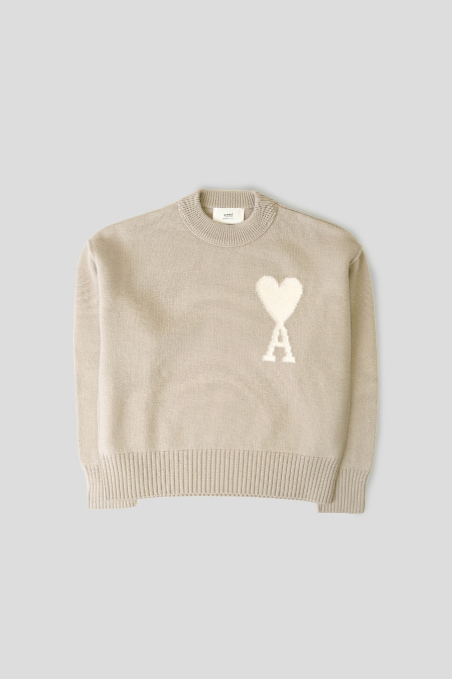 AMI PARIS - PULL EN LAINE AMI DE COEUR BEIGE CLAIR – LE LABO STORE
